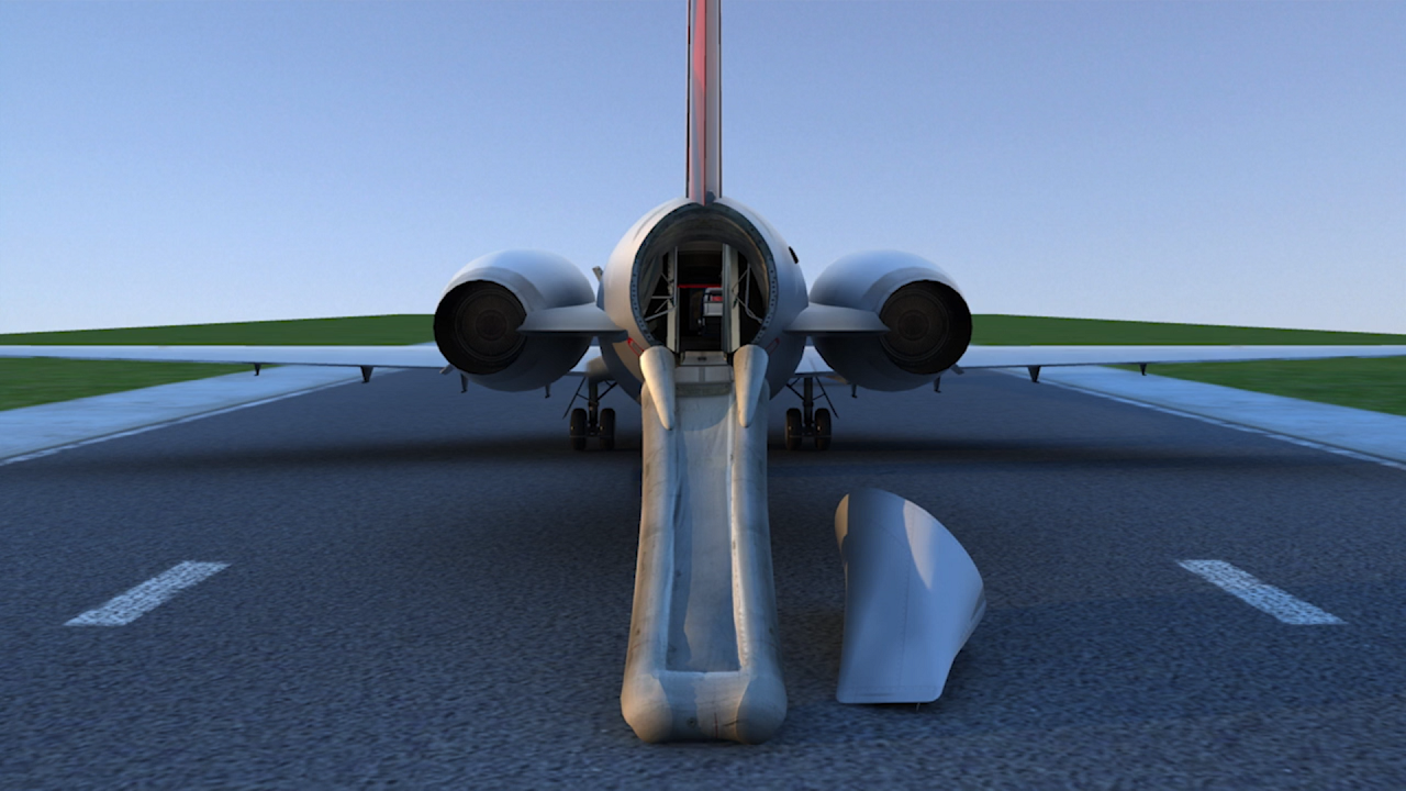 Boeing 717 glijdt in greppel, passagiers op ongewone wijze geëvacueerd ...